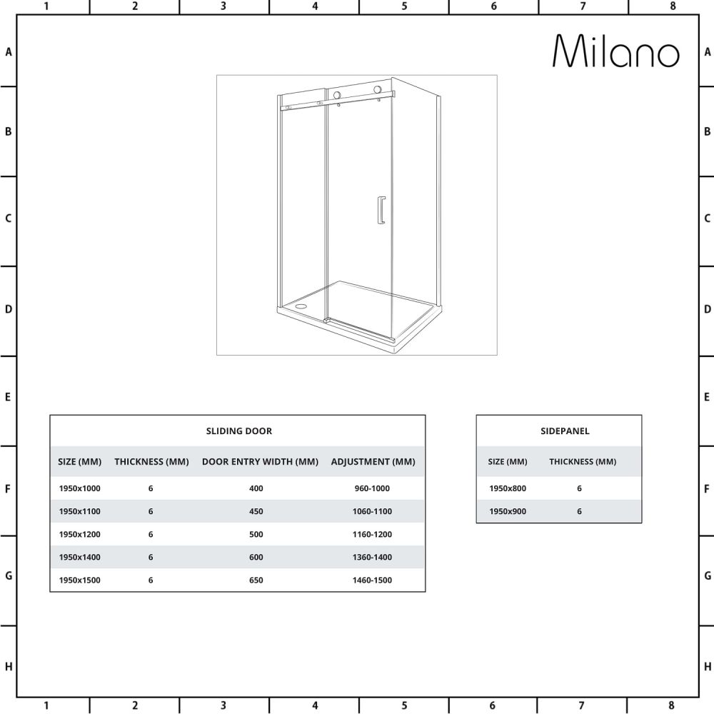 Milano Portland Frameless Sliding Door Shower Enclosure Choice Of