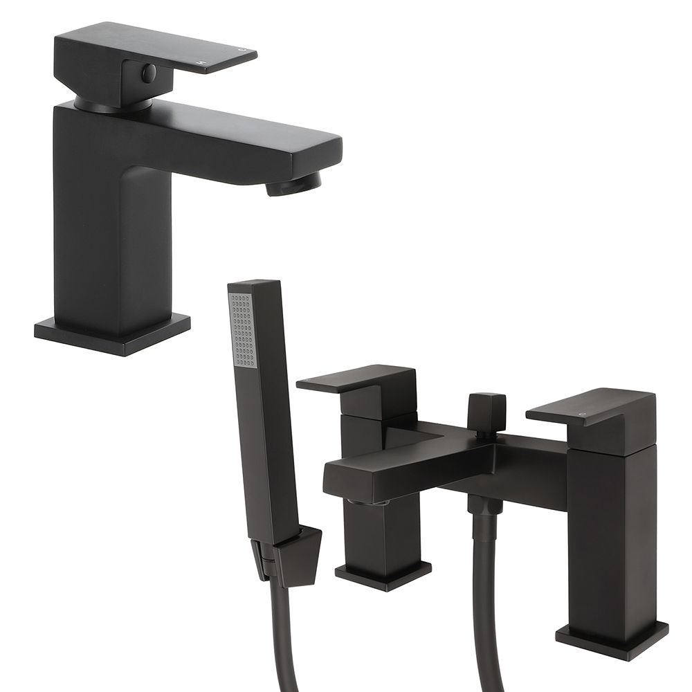Milano - Modern Square Basin Mixer and Bath Shower Mixer Tap Set ...