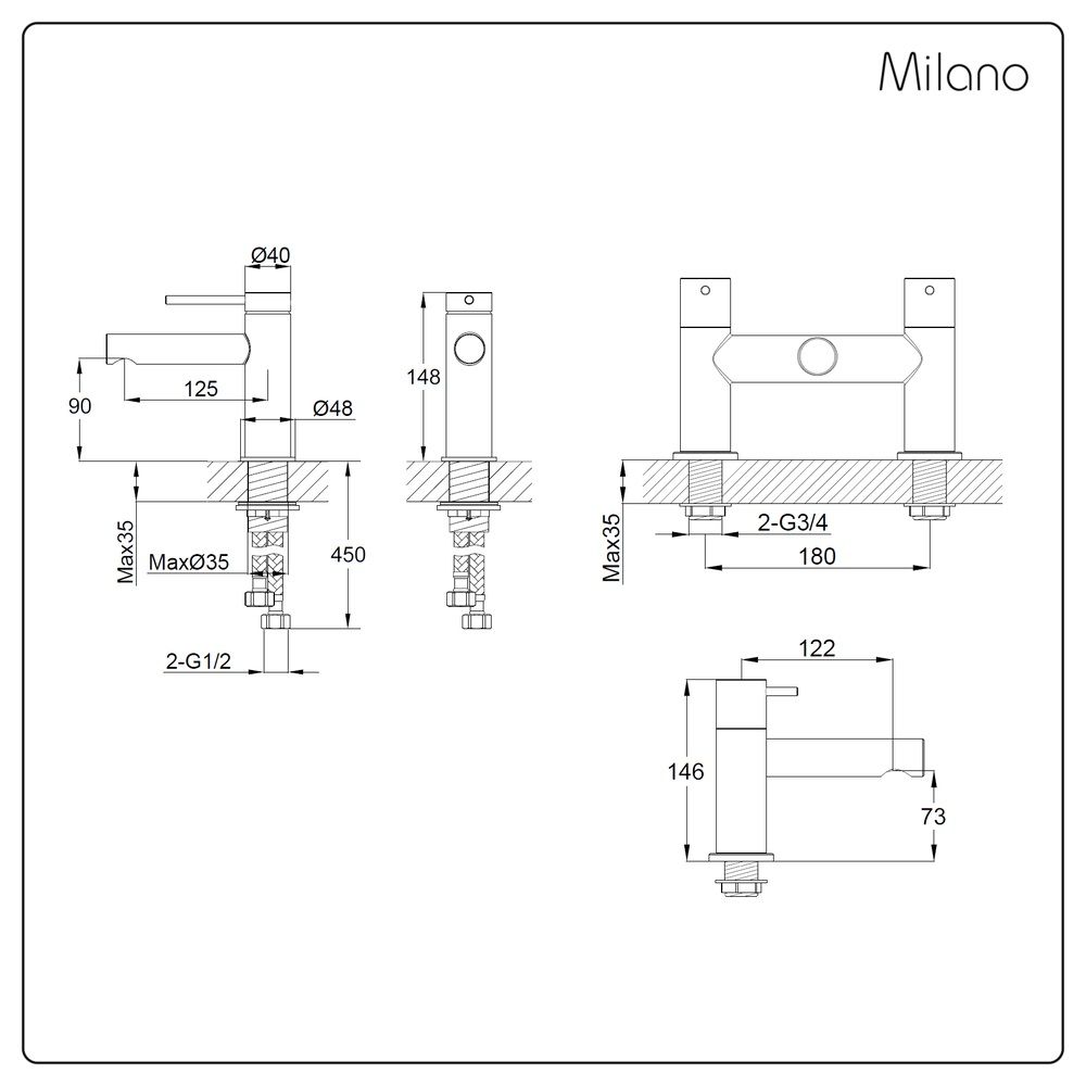 Milano Otto - Modern Basin Mixer and Bath Filler Mixer Tap Set - Choice ...