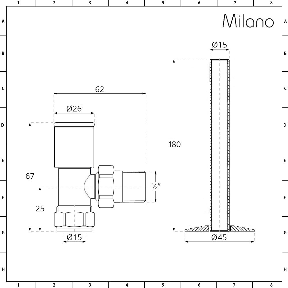 Milano - Modern Angled Radiator Valve and Pipe Set - Brushed Gold