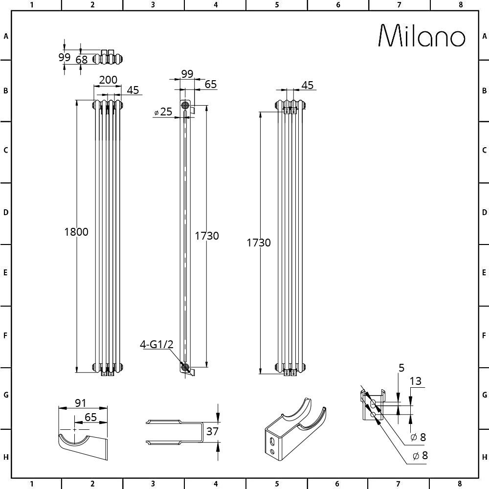 Milano Windsor - White Vertical Traditional Column Radiator - 1800mm x ...