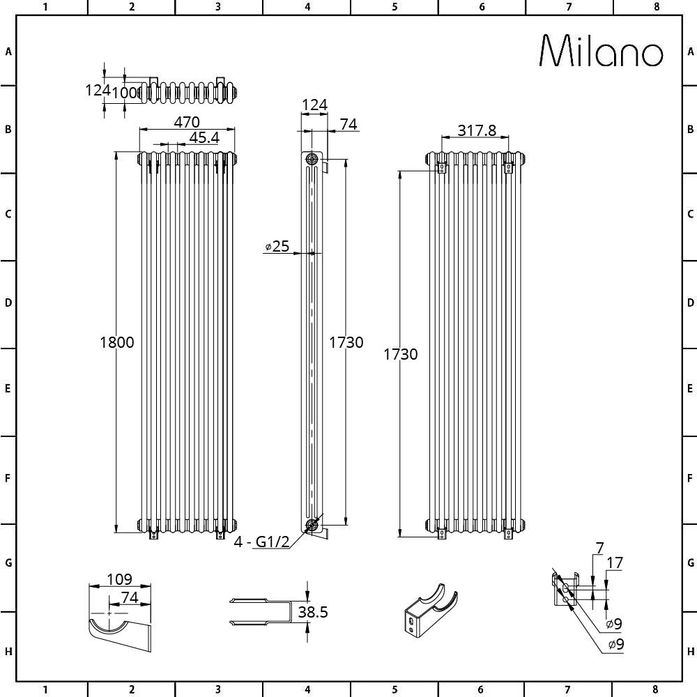 Milano Windsor - White Vertical Traditional Column Radiator - 1800mm x ...