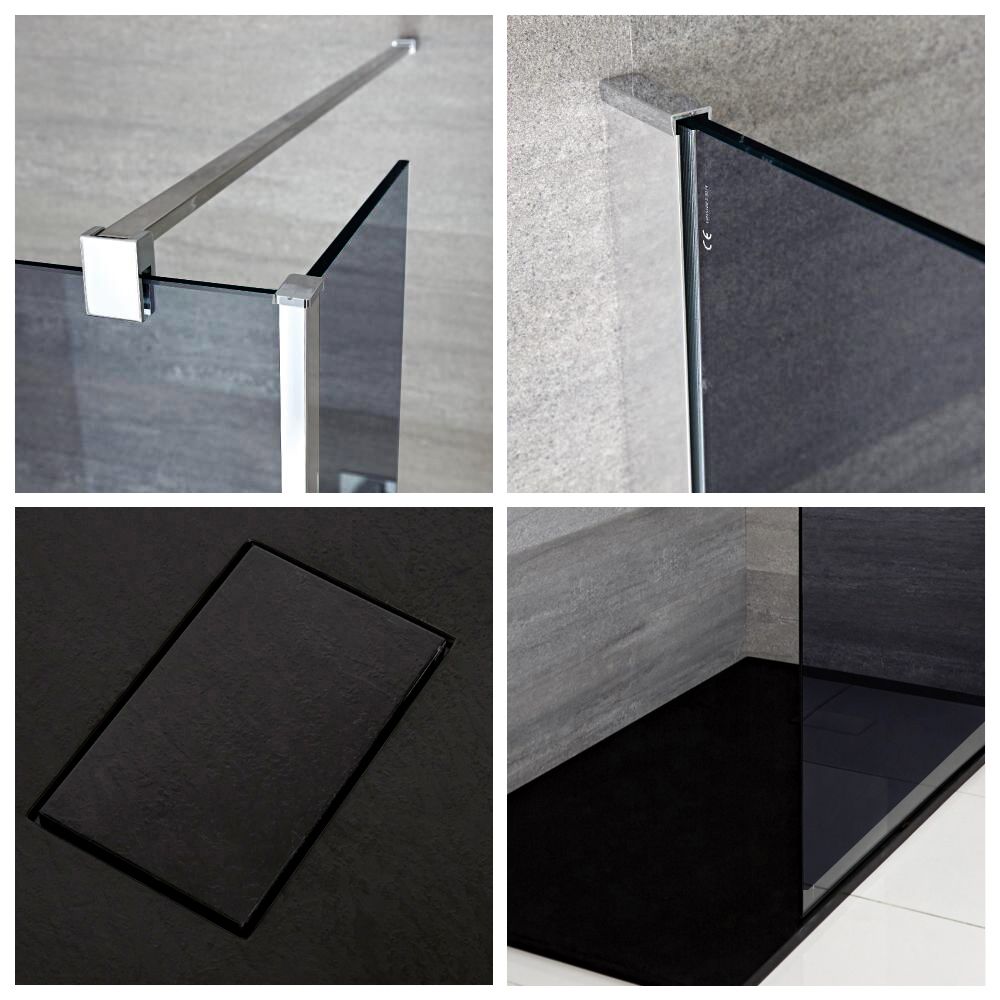 Milano Portland-Luna - Smoked Glass Walk-In Chrome Shower Enclosure with Tray - Choice of Size ...