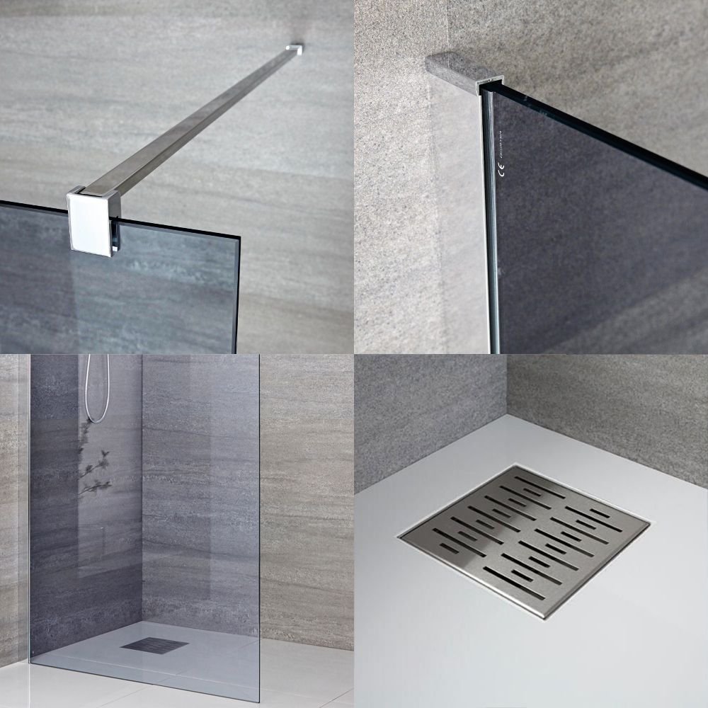 Milano Portland-Luna - 1950mm Smoked Glass Wet Room Screen - Chrome - Choice of Sizes and Hinged ...