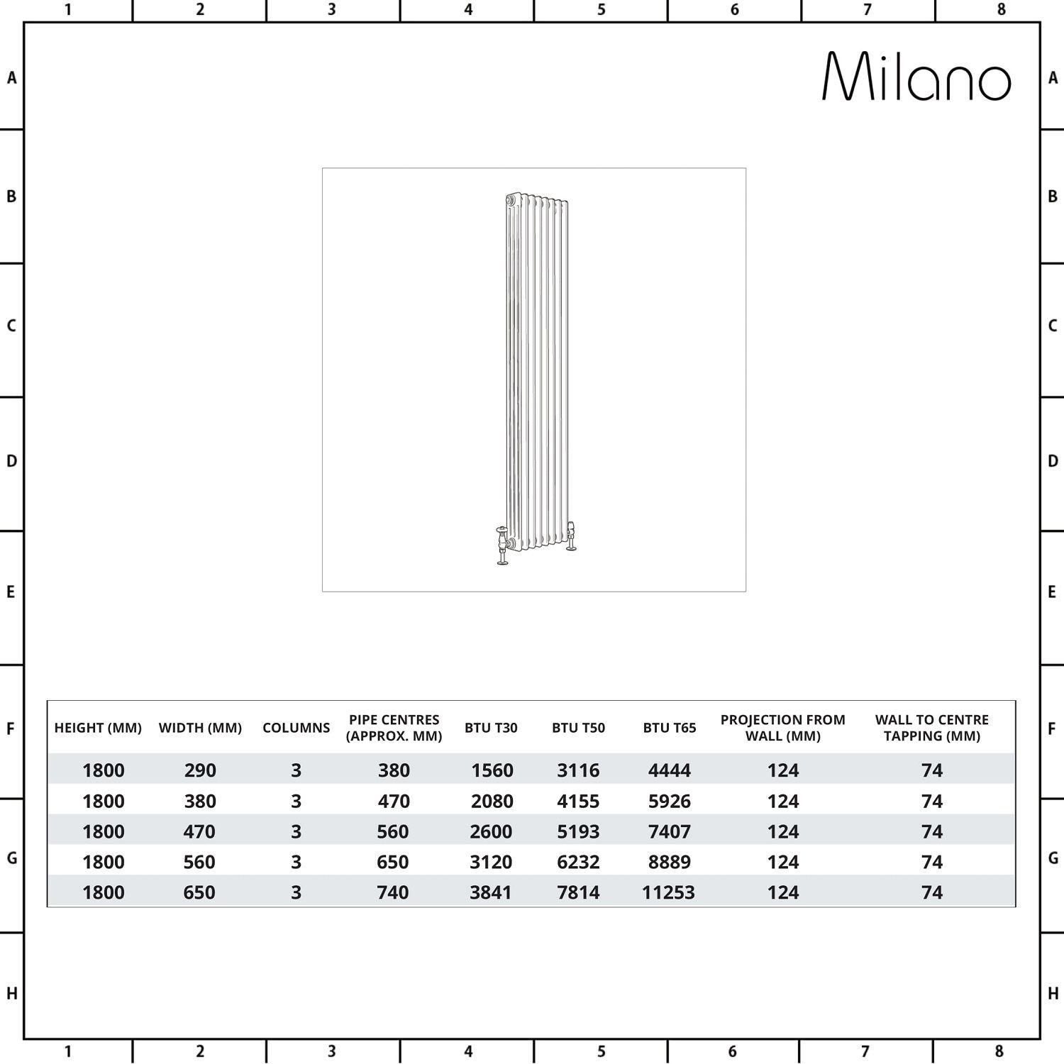 Milano Windsor - 1800mm Vertical Traditional Triple Column Radiator ...