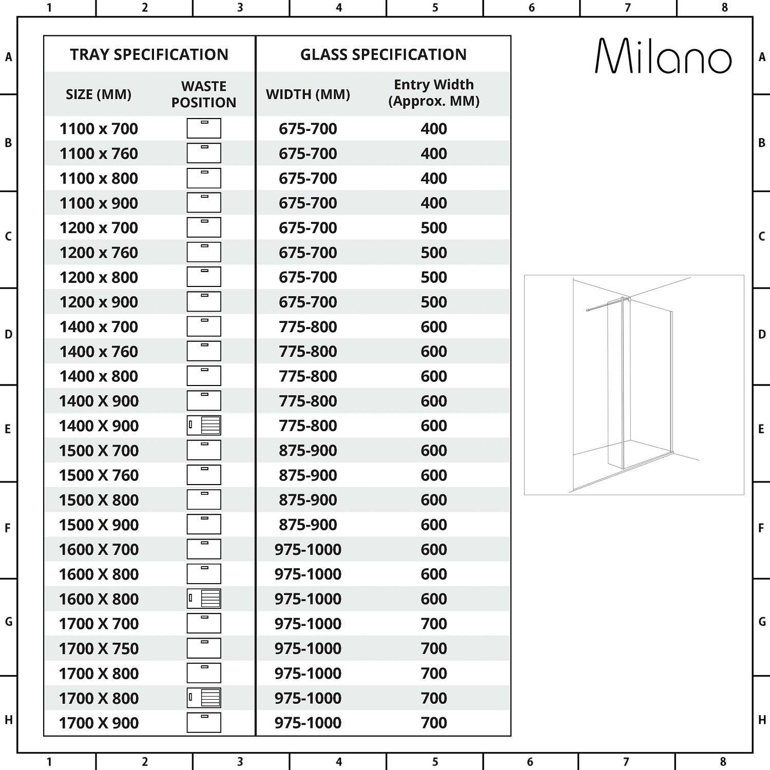 Milano Nero-Luna - Smoked Glass Walk-In Shower Enclosure with Tray - Choice of Sizes and Hinged ...