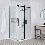 Milano Nero - Black Frameless Sliding Shower Door with Tray - Choice of Sizes