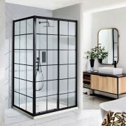 Milano Barq - Black Grid Sliding Shower Door - Choice of Sizes and Side Panel