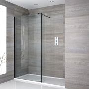 Milano Nero-Luna - Smoked Glass Walk-In Shower Enclosure with Tray - Choice of Sizes and Hinged ...