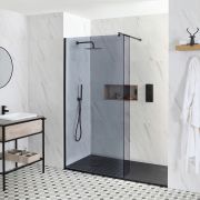 Milano Nero-Luna - Smoked Glass Wet Room Shower Enclosure with Hinged Return Panel - Choice of ...