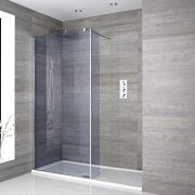 Milano Portland-Luna - Smoked Glass Chrome Wet Room Shower Enclosure with Hinged Return Panel ...