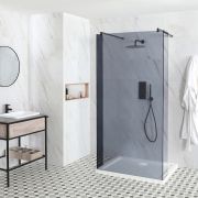 Milano Nero-Luna - Smoked Glass Corner Walk-In Shower Enclosure with Tray - Choice of Sizes and ...