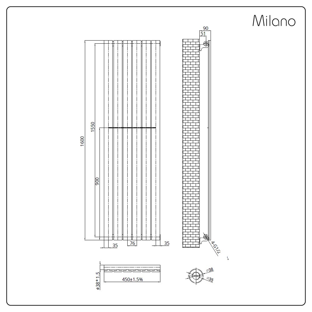 Milano Alpha - Chrome Flat Panel Vertical Designer Radiator - 1600mm x ...